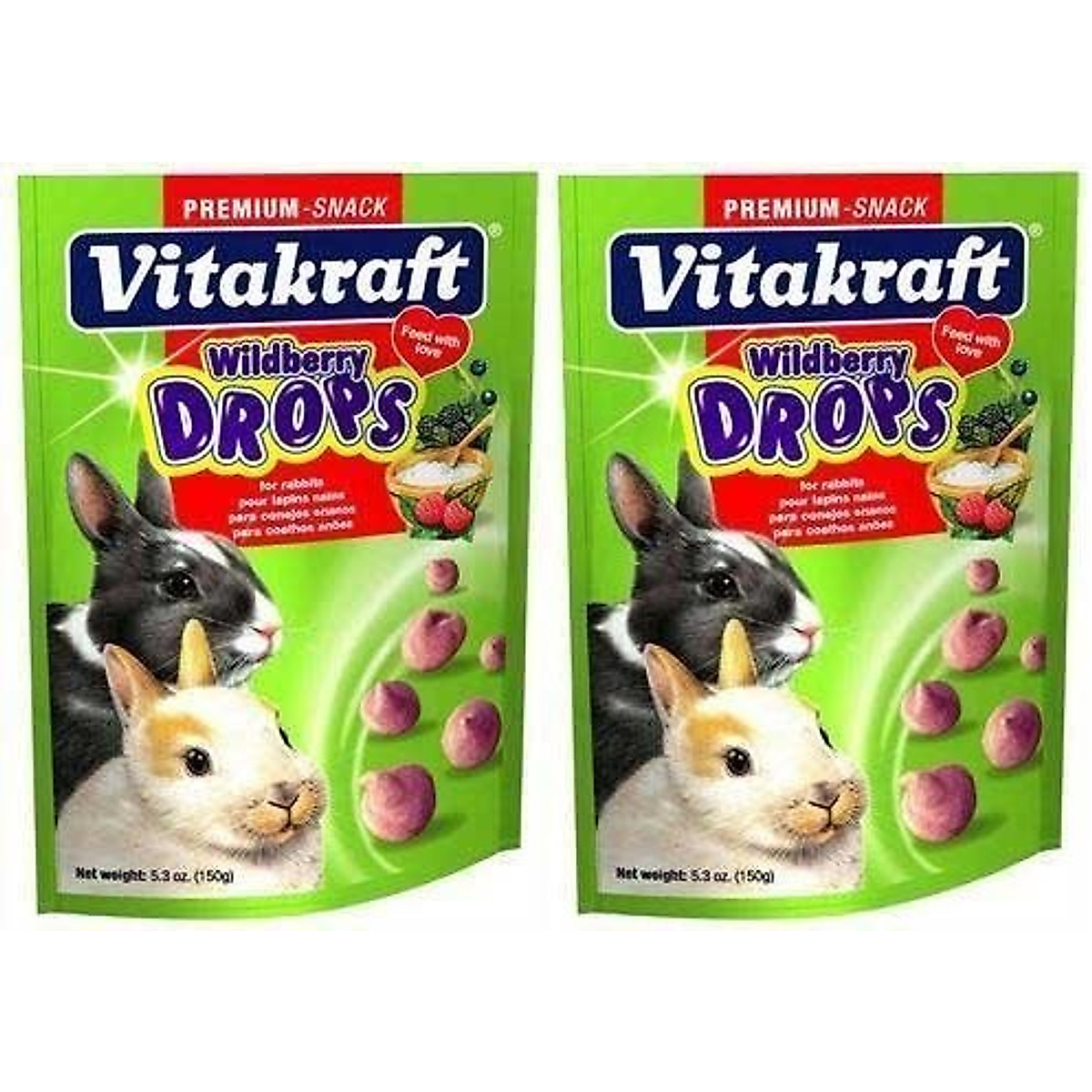 (2 Pack) Vitakraft Wildberry Drops Treats For Pet Rabbits, 5.3 Ounces Per Pack