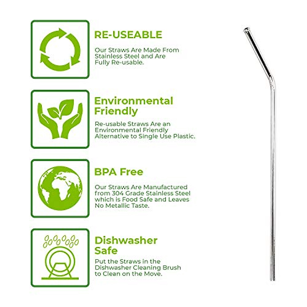 The Finest Pack of 5 Reusable Stainless Steel Straws with Case, BPA Free Metal Straws for Drinking cold Coffee, Beverages and Smoothies