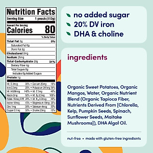 Cerebelly Baby Food Pouches – Organic Sweet Potato Mango (4 oz, Pack of 6) - Toddler Snacks - 16 Brain-Supporting Nutrients - Healthy Snacks, Made with Gluten-Free Ingredients, Non-GMO, No Added Sugar