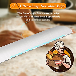 RITSU Bread Knife 10 Inch Serrated Knife, Professional Serrated Bread Knife, German High Carbon Steel Bread Slicer with Ergonomic Handle for Homemade Bread Slicing