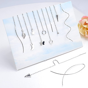 Drperfect 12Pairs Stainless Steel Threader Earrings for Women Chain Tassel Earrings Double Twist Wave Dangle Drop Chain Earrings Set