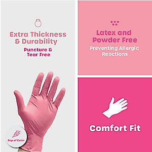Comfy Package [100 Count Pink Nitrile Disposable Gloves - Latex Free and Rubber Free, Non-Sterile Powder Free Gloves - Medium