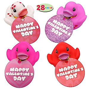 JOYIN 28 Pack Valentine’s Day Gift Cards with Gift Mini Rubber Duck Bath Toys for Classroom Exchange Prizes, Valentine Party Favors Toys