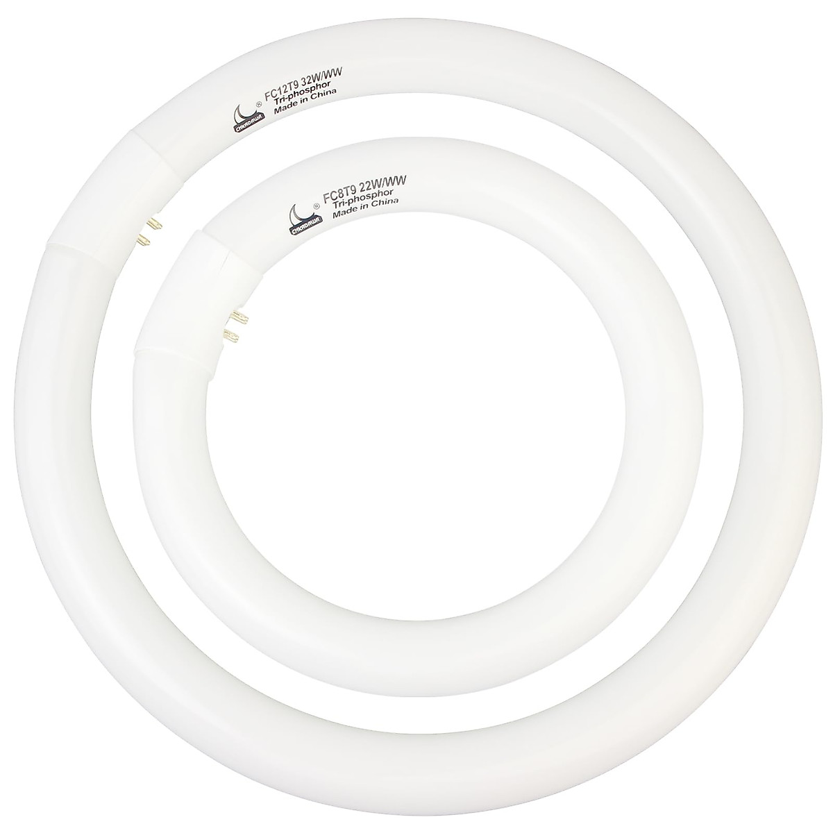 FC8T9/KB 22W and FC12T9/KB 32W Warm White Set, Round Fluorescent 8 inch T9 22 Watts & Circular Light Bulbs 12 inch 32 Watts Pack, Circline Kitchen and Bath Ceiling Fan Bulb, 3000K, G10q Prong