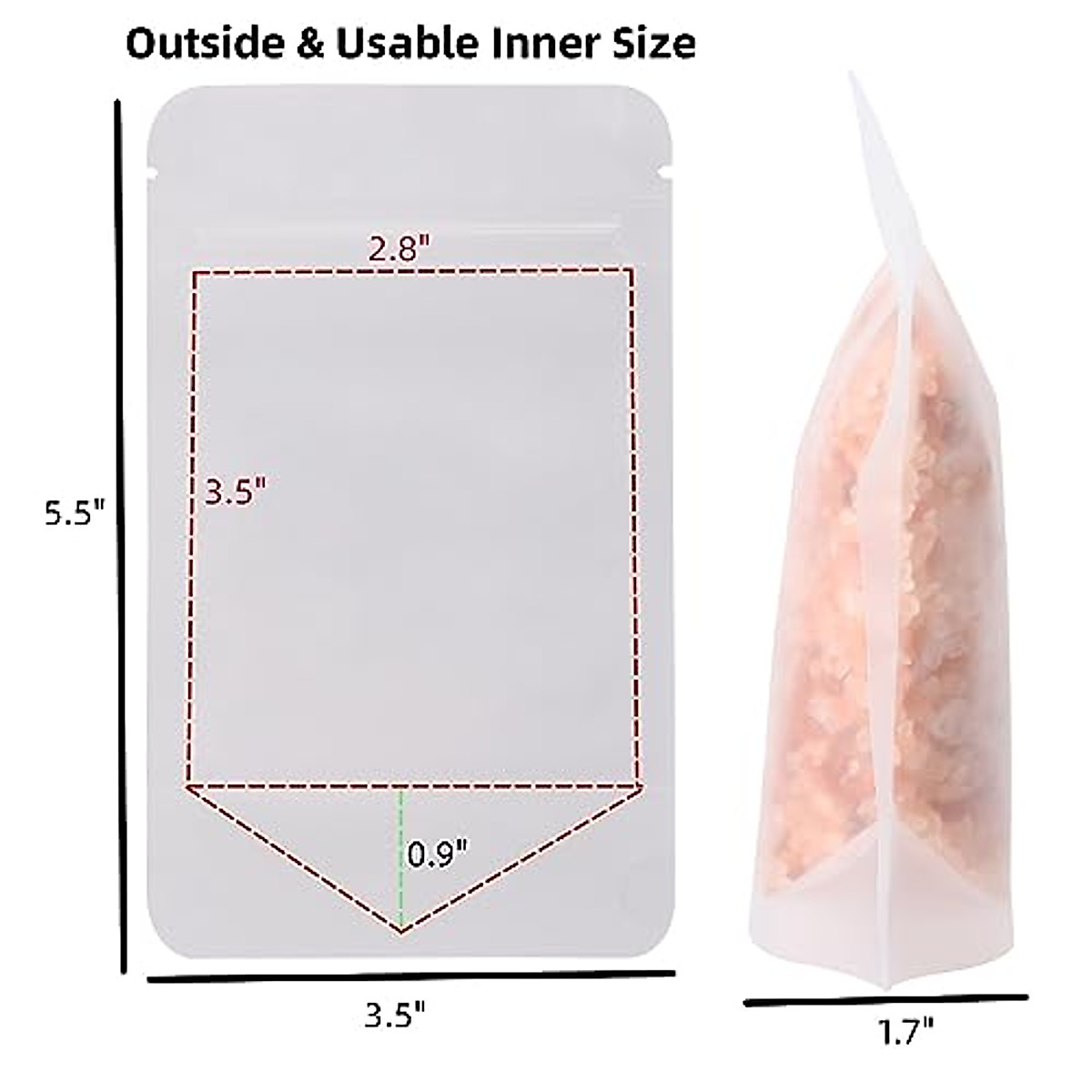 100Pcs Stand Up Pouches, Matte Resealable Bags, Heavy Plastic Ziplock Coffee Bag, Food Snacks Treats Bag, 3.5 x 5.5 inch