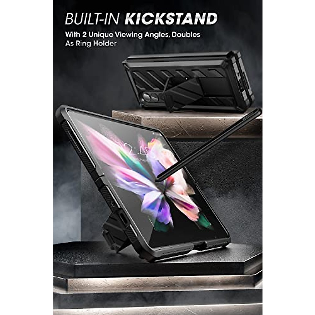SUPCASE Unicorn Beetle Case for Galaxy Z Fold 3 5G (2021), Rugged Belt Clip Shockproof Protective Case with Built-in Screen Protector & Kickstand (Black)