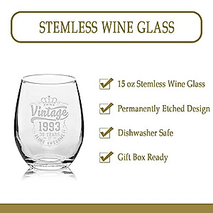 Veracco Crown Vintage 1993 30 Years Of Being Awesome Stemless Wine Glass 30th Birthday Gift For Him Her Dirty Thirty