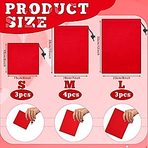 10 Set Toy Storage Adult Foldable Ditty Bag Toy Bags Multi Purpose Camping Bags Storage Adjustable Small Drawstring Bag Microfiber Pouch Stuff Sack (Red, 6 x 6 Inch/ 10 x 7 Inch/ 12 x 9 Inch)