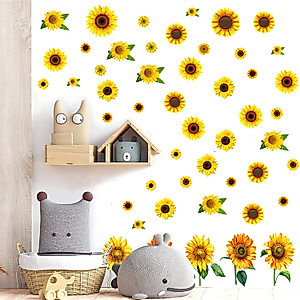 ETDTech Sunflower Wall Stickers Decals with 3D Butterfly, Yellow Flower for Kitchen Bedroom Nursery Children Room Living Room Waterproof Removable, 11.6inchx9.8inchx0.5inch
