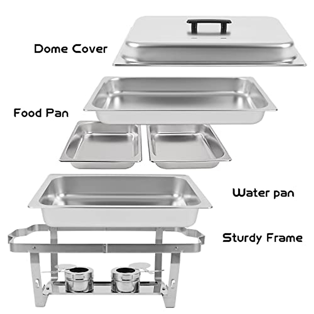Restlrious Chafing Dish Buffet Set Stainless Steel 8 QT Foldable Rectangular Chafers and Buffet Warmers Sets 2 Pack w/ 4 Half Size & 2 Full Size Food Pans & Water Pan for Catering Event Party Banquet