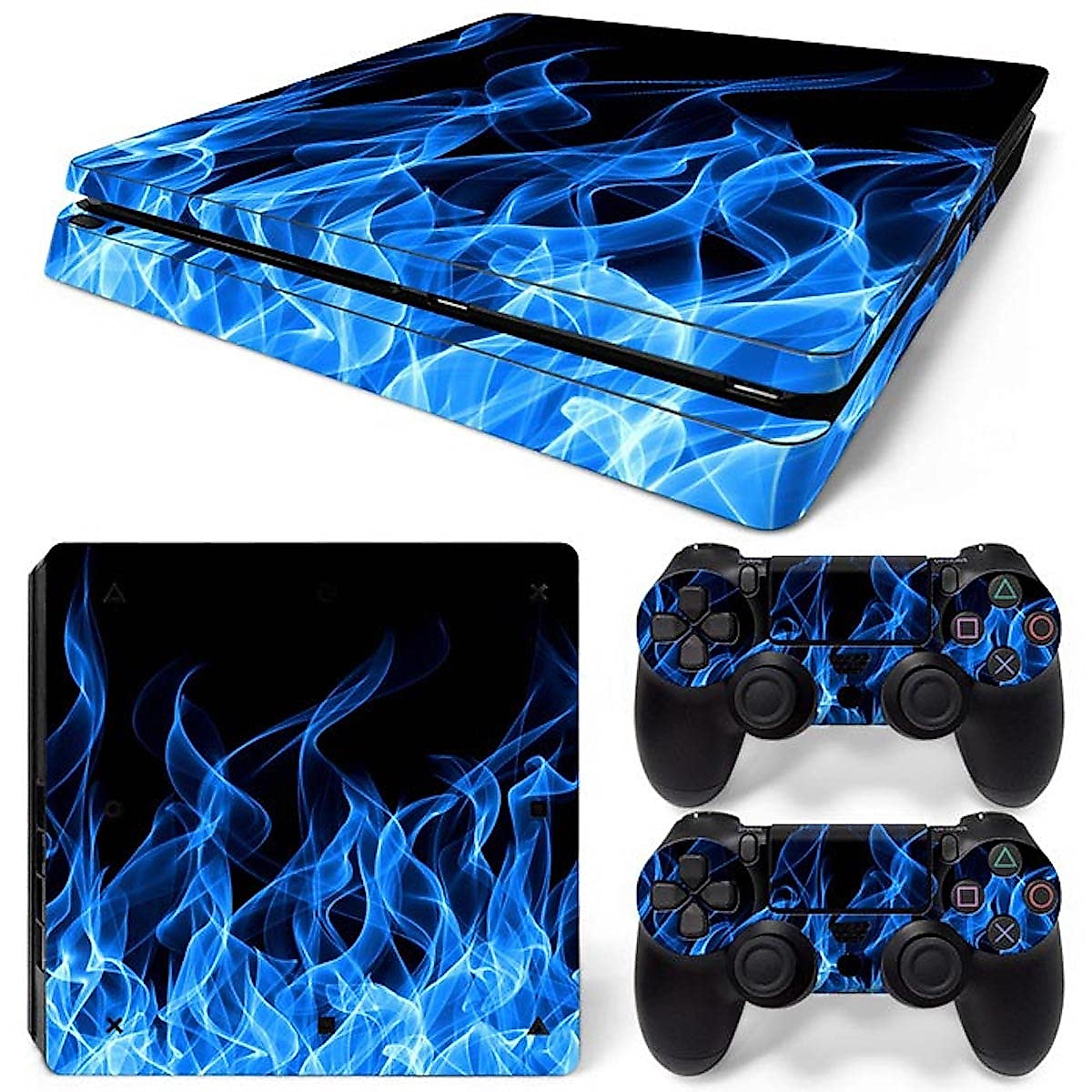 DOMILINA Blue Flame Skin Set Vinyl Decal Sticker for Console and Controllers