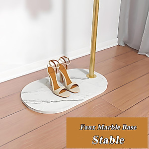 CQAEBK Metal Coat Rack Freestanding, Entryway Clothes Hanger Stand with 15 Hooks & Marble Base, L Shaped Garment Display Rack for Living Room Retail Bathroom, Gold/White, 19.7x11.8x63.8in