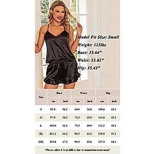 FERDAT Women's Silk Pajamas Set Satin Ruffle Lingerie 2 Piece Pjs Cami Top and Shorts Sleepwear Pink