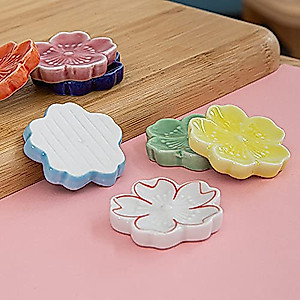 YAIKOAI Set of 7 Cherry Blossom Ceramic Chopsticks Rest Rack Forks Dinner Spoons Knives Stand Holder for Party Home Restaurant Dinnerware