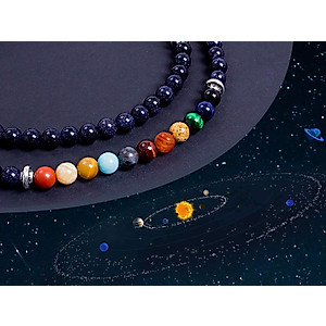 PWMENLK 108 Mala Beads Meditation Necklace 7 Chakra Buddhist Prayer Beaded Bracelet Tree of Life Pendant Necklace Healing Stone Yoga Necklace Women Men Bracelets(solar system)