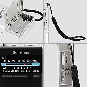 Retekess PR15 Pocket NOAA Weather Radio, AM FM Emergency Weather Radio Portable, Little Transistor Radio Powered by AAA Battery for Walking, Camping (Silver Black)