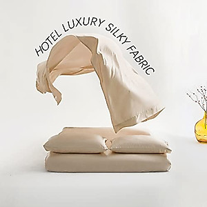 Candoury Satin Sheets Queen Bed Set 4 Pcs, Soft and Durable Pillowcase, Flat Sheet and Fitted Sheet, Hotel Luxury Silky Satin Sheets Set(Queen, Taupe)