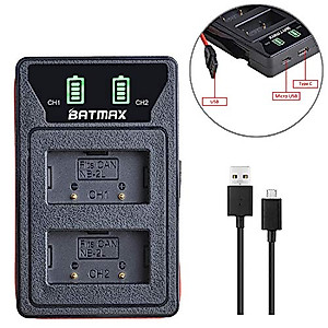 Batmax 2Pcs NB-2L NB-2LH Battery + Built-in USB LED Charger for Canon PowerShot G7 G9 S80 S70 S60 S50 S45 S40 S30, Canon DC410 DC420 EOS 350D 400D Digital Rebel XT XTi, VIXIA HF R10