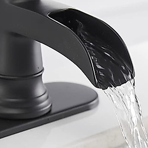 Black Bathroom Faucet Matte Waterfall Sink Farmhouse Vanity Single Hole Faucets One Handle Basin Antique centerset with Pop Up Drain Stopper Mixer Tap Overflow Supply Line Lead-Free by Homevacious