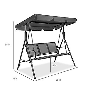 Best Choice Products 2-Seater Outdoor Adjustable Canopy Swing Glider, Patio Loveseat Bench for Deck, Porch w/Armrests, Textilene Fabric, Steel Frame - Gray
