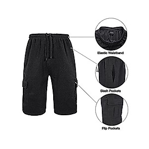 Eylhot Men's Cargo Sweat Shorts Elastic Waist Drawstring Below The Knee Wokout Jogger Shorts with Multi Pockets(Charcoal,4XL)