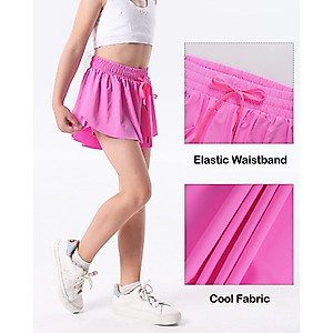 KEREDA Girls Flowy Shorts,Butterfly Shorts for Teen Girls with Spandex Liner 2-in-1 for Running,Gym,Athletic,Workout 1 Pack 7-8Y (Hot Pink)