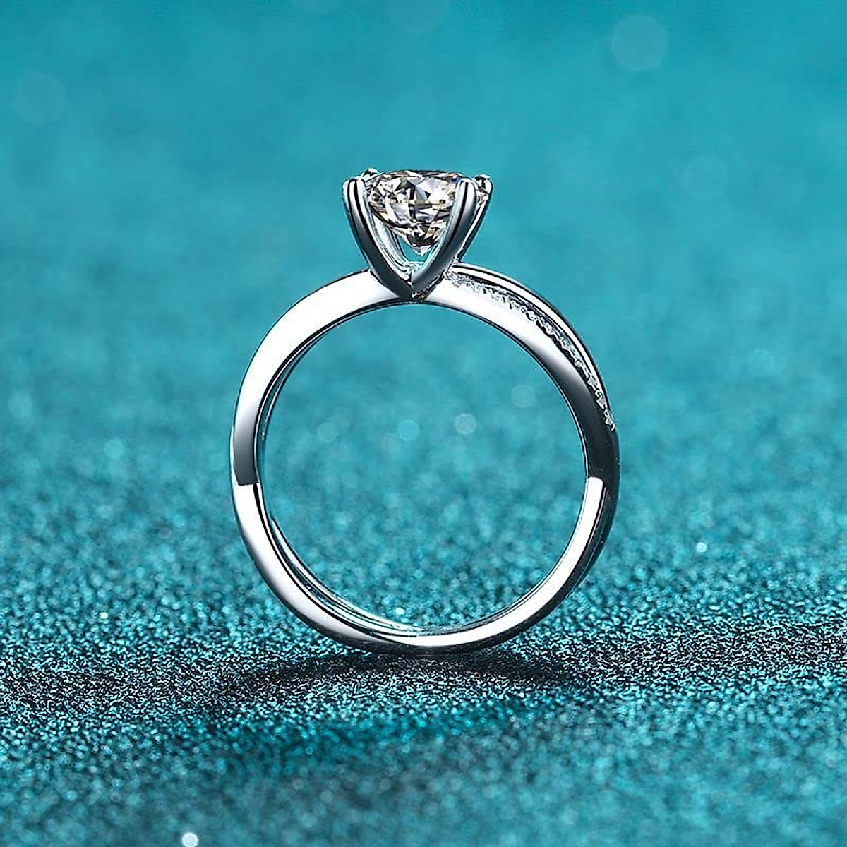 Jiostonor Moissanite Engagement Ring 925 Sterling Silver in 18K White Gold Plated, 4-Prong Petite Hollow out design Round Cut Ring 1.0 CT Moissanite Engagement Ring Promise Bridal Ring