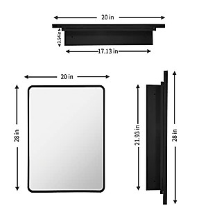 Movo 24 Inch x 30 Inch Black Metal Framed Bathroom Mirror Medicine Cabinet Rectangle Tilting Beveled Vanity Mirrors Recess or Surface Mount Installation