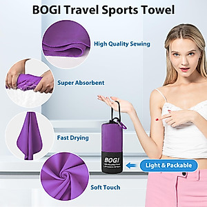 BOGI Microfiber Quick Dry Sports Towel, Purple, 60"x30"+16"x16"