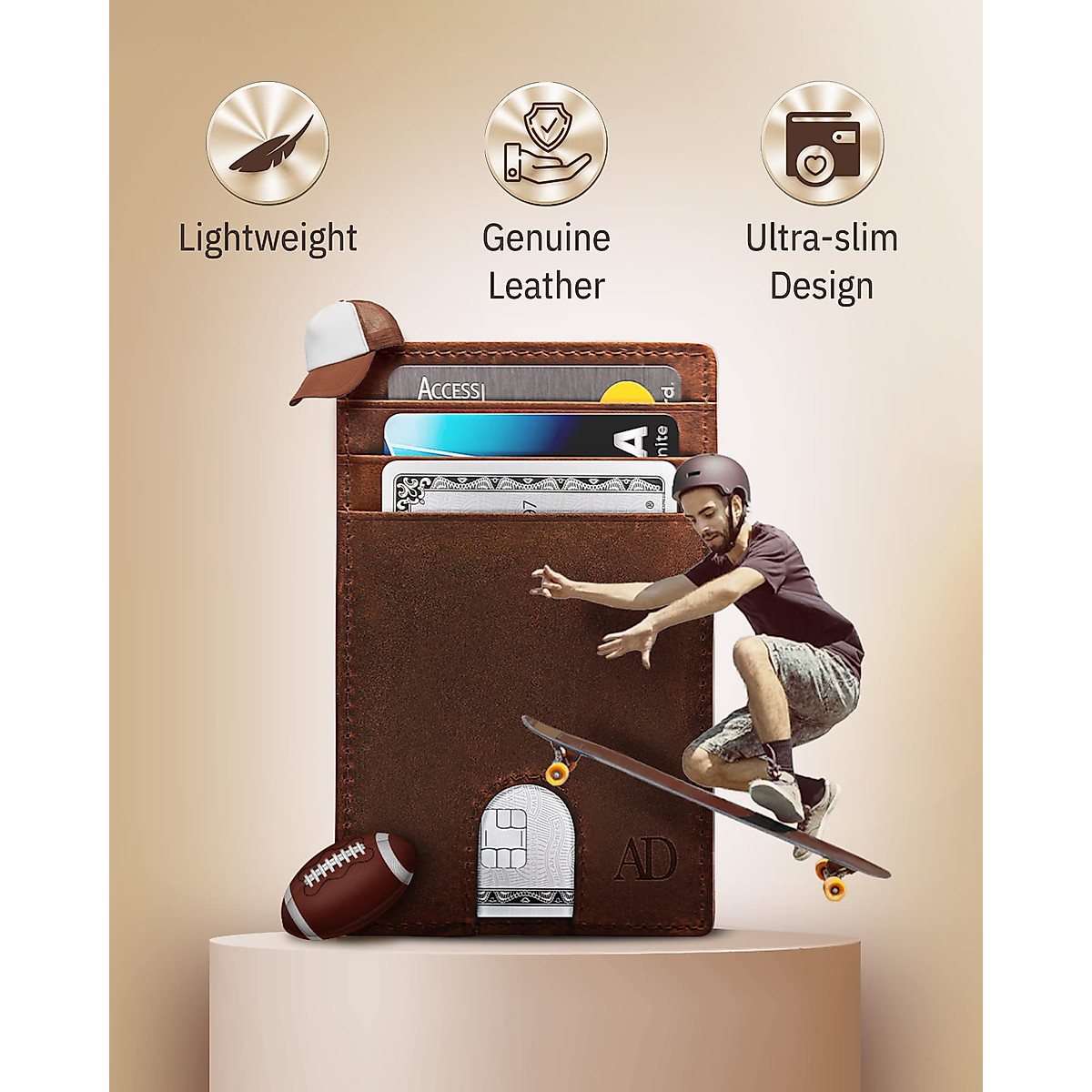 Access Denied REAL LEATHER Slim Minimalist Mens Wallet - Thin Front Pocket RFID Credit Card Holder Wallets For Men Holiday Gifts For Him