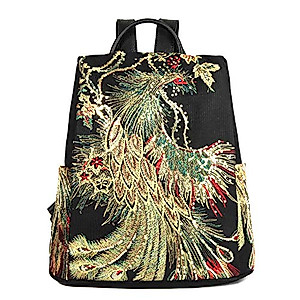 Glitter Embroidery Women Backpack Purse, Fashion Canvas Travel Anti-theft Rucksack School Shoulder Bag (Black) One_Size