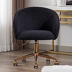 KCC Faux Fur Office Desk Chair, Comfy Fluffy Swivel Modern Leisure Armchair with Wheels, Upholstered Comfy Fuzzy Vanity Makeup Chair Height Adjustable for Teens Women Girls Elegant Home Office