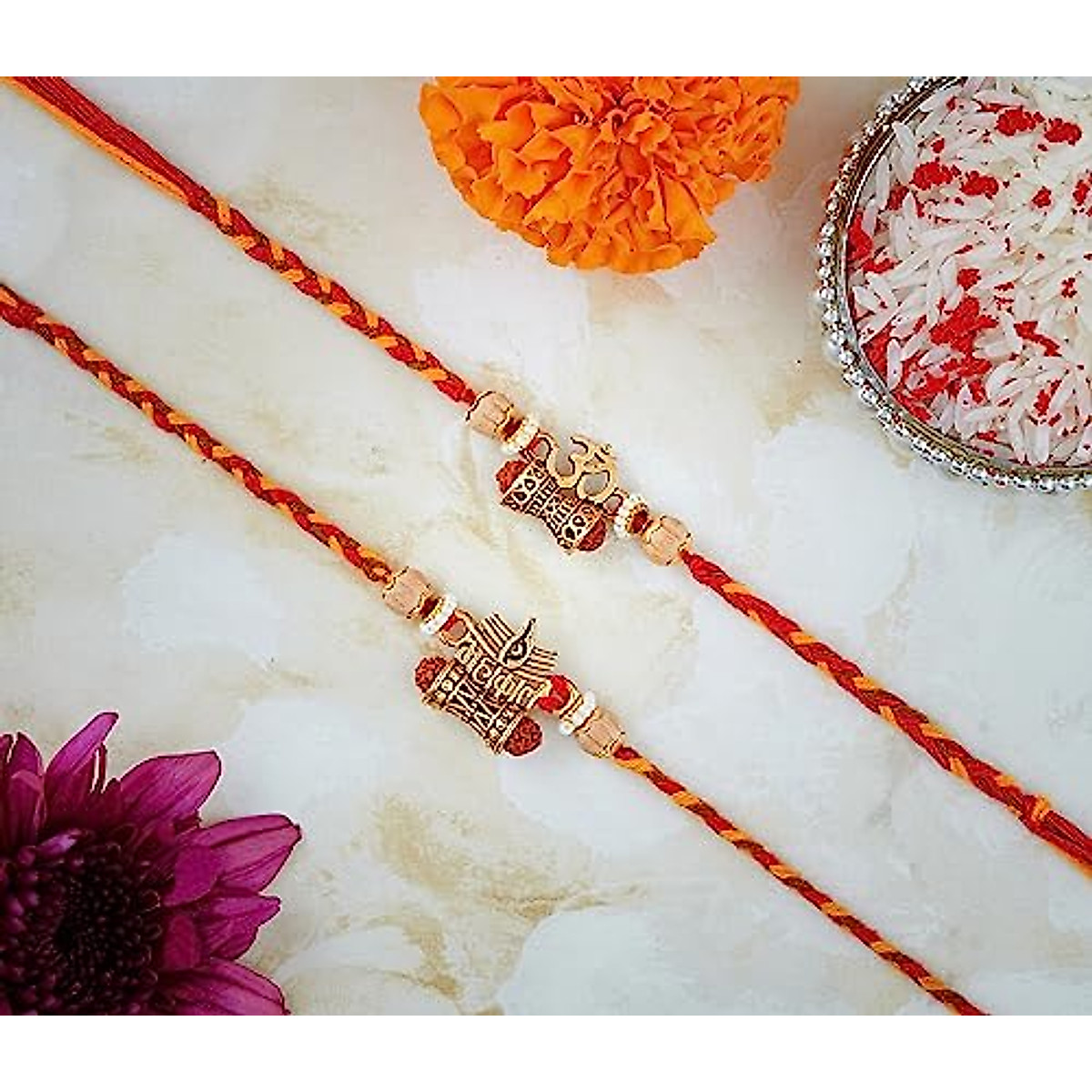 Eximious India Set of 2 Rakhi For Brother With Card Shiva and Om Pendant For Raksha Bandhan Designer Rakhi Thread for Bhaiya (Design 2)
