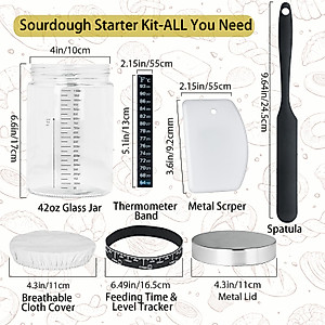 Nolniu Sourdough Starter Jar, 42 oz Large Capacity Sourdough Starter Jar with Date Marked Feeding Band, Sourdough Jar Scraper, Cloth Cover & Metal Lid, Sourdough Starter Kit