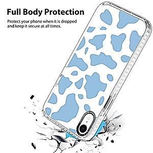 MZELQ Designed for iPhone XR Case, Cute Blue Cow Print Clear TPU Phone Cow Cow Patterns Case + Screen Protector Compatible with iPhone XR 6.1 inch Four Corners Protection Case for iPhone XR