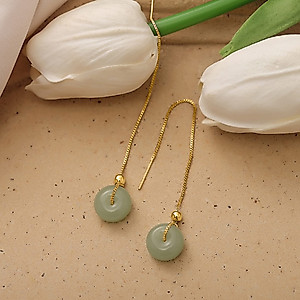 B&D Labor Day Gifts for Wife Mom 14K Gold Filled Hetian Jade Dangling Earrings Handmade Natural Bead Drop Earrings Green Long Wire Bridal Jade Jewelry Birthday Gift for Women (Green)