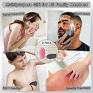 FREATECH 2-Pack Silicone Body Brush - Built-in Loop Handle, Dual-sided Bath Shower Brush Body Scrubber Exfoliator for Deep Cleansing and Massage, Easy to Hold and Hang,Hygiene and Long-lasting