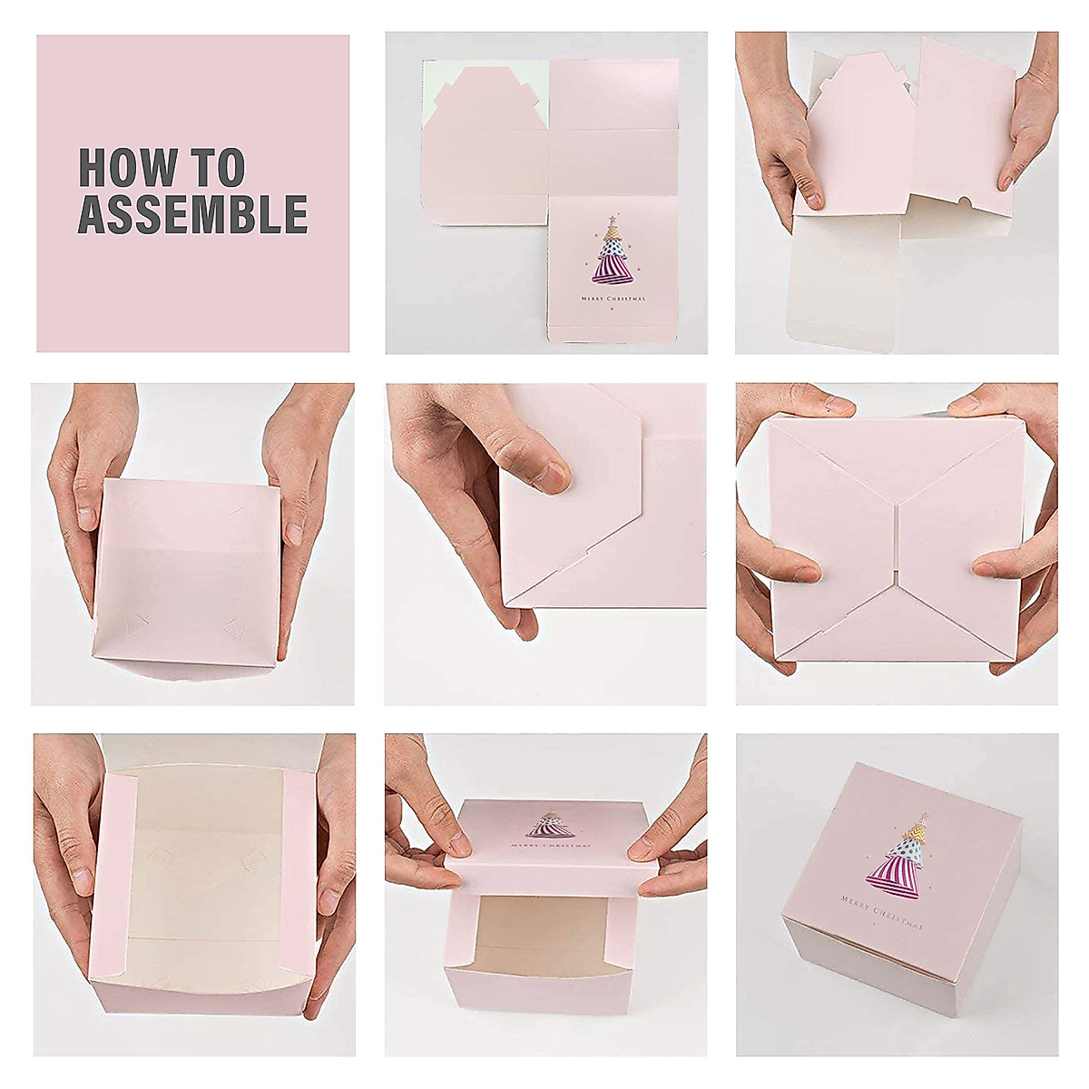 easykart labels 10 Christmas Gift Box 8x8x4 Inch, Holiday Gift Boxes with Lid, Pink & Blue Pastel Colour with Foiling Effect, Boxes for wrapping gift