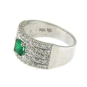 1.60 ct White Gold Emerald & Diamond Ring 14 K