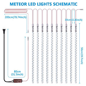 ohCome Meteor Shower Rain Drop Lights 50cm 10 Spiral Tubes 540 LEDs Waterproof Icicle Snowfall String Lights for Wedding Christmas Halloween Garden Tree Home Decor, Support 2 Sets Hook (Blue)