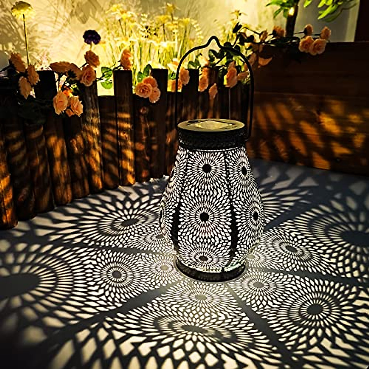 Solar Lantern Outdoor with Shepherd Hooks - Waterproof Metal Garden Solar Lights Hanging Lanterns Decorative - Solar Powered LED Lanterns with Handle for Patio Yard Pathway Walkway [Cyan-Blue]