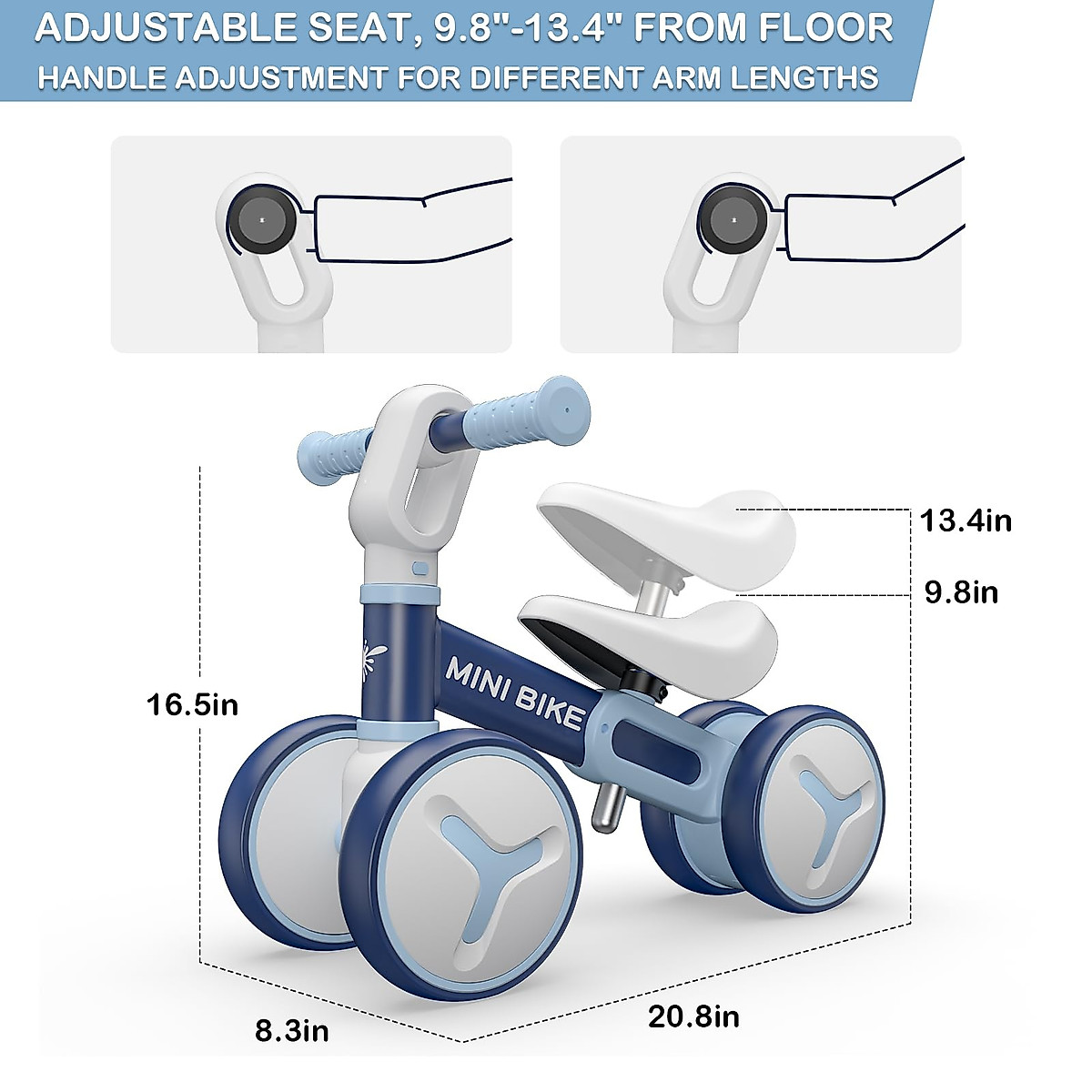Ancaixin Baby Balance Bike Toddler Bicycles 1-4 Years Gifts for 18 Month Old Boy Girl Riding Toy for Balance, Cycling and Running Training with Adjustable Seat(Blue_New)