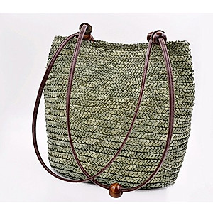 TONWHAR European Style Straw Bag Purse Woven Summer Beach Tote for women (Army Green)