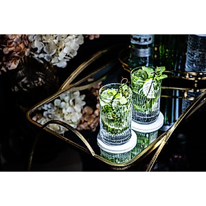 Vintage Art Deco 1920s Highball Cocktail Glasses | Set of 4 | 14 oz Tall Crystal Tumblers for Drinking Mojito, Whiskey Highball, Gin Rickey, Classic Long Bar Drinks | Large Hiball Glassware