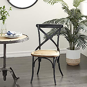 Deco 79 Metal Dining Chair with Brown Wood Seat, Set of 2 20"W, 35"H, Black