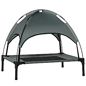 PawHut Elevated Portable Dog Cot Cooling Pet Bed With UV Protection Canopy Shade, 30 inch