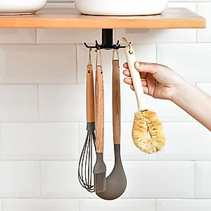 MOONDKIST 2 Pack Under Cabinet Hooks, Self Adhesive Kitchen Utensil Holder Hook, 360° Rotation Nail Free Adhesive Kitchen Utensils Hanging Hooks with 6 Claws