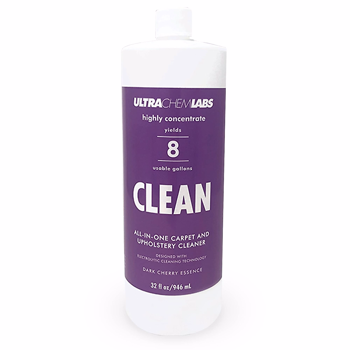 Ultra Chem Labs Professional Grade, All-in-One Super-Concentrated Upholstery Carpet Solution, Electrolytic Rug and Stain Remover, Dark Cherry Scent, 32 oz Formula Yields 8 Gallons