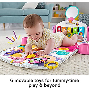 Fisher-Price Baby Playmat Deluxe Kick & Play Piano Gym With Musical -Toy Lights & Smart Stages Learning Content For Newborn To Toddler, Pink and Fisher-Price Baby Sit-Me-Up Floor Seat – Rainbow Showers