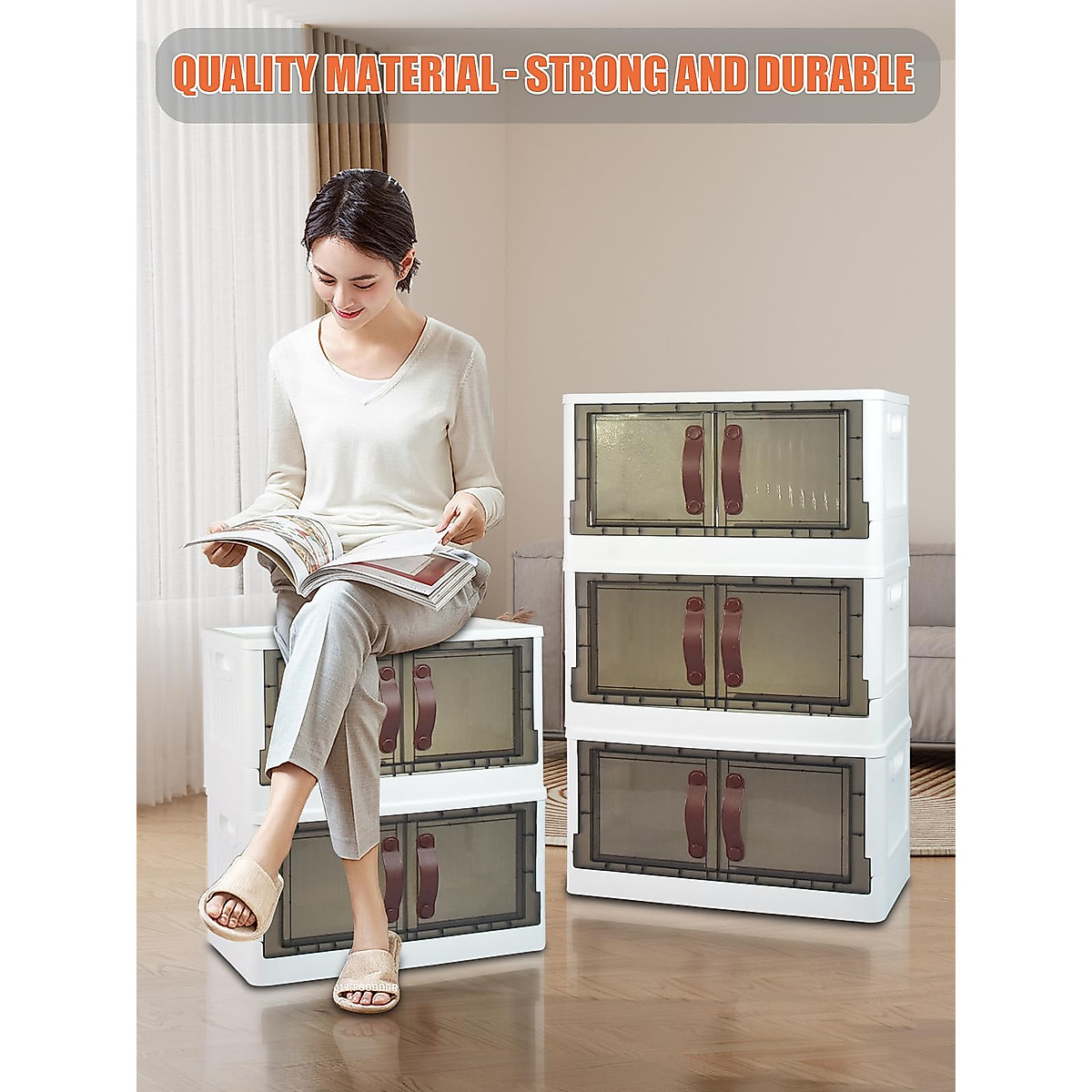 TAOCIGOU 3Pack Storage Bins with Lids And Wheels - Collapsible Stackable Storage Cabinet Box Open Front Closet Organizers and Storage Bins Cloth Plastic Storage Cabinet